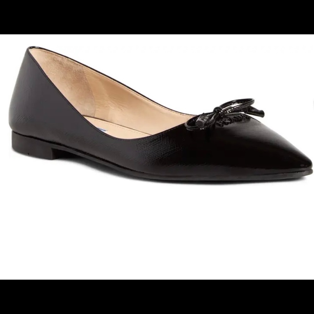 Authentic Prada Bow Logo Pointed Toe Flat - Gem